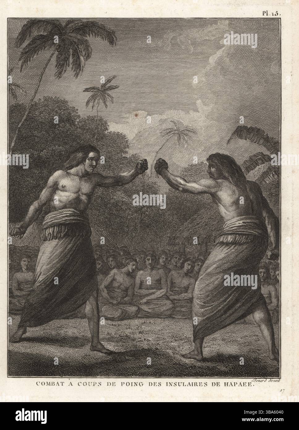 Boxers fighting in Ha'apai, Tonga. Their hands are wrapped in cord, and ...