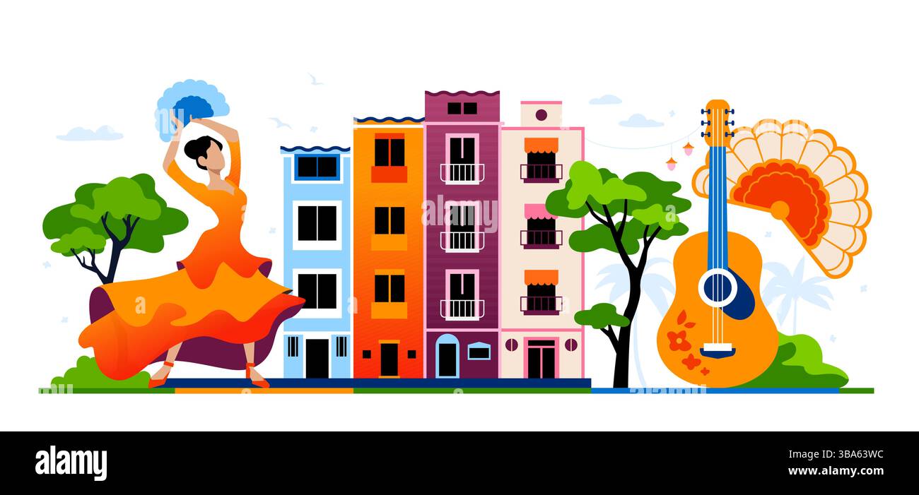 Travel to Spain - colorful flat design style illustration Stock Vector ...