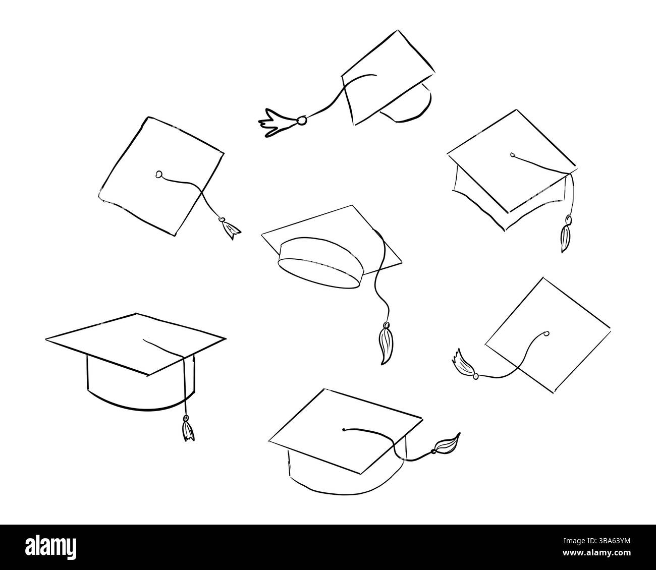 Graduation hat doodle line. University Cap of graduate and certificate ...