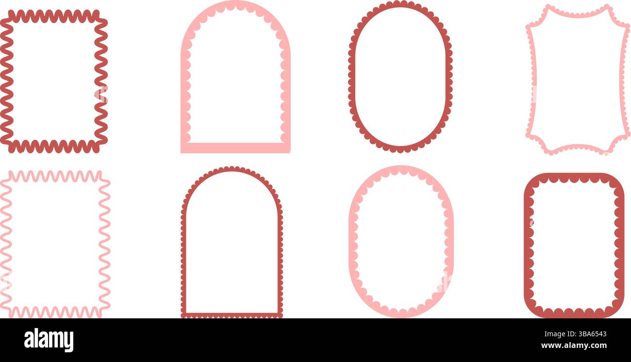 Geometric scallop frames set. Wavy edges rectangles, ovals and arch ...