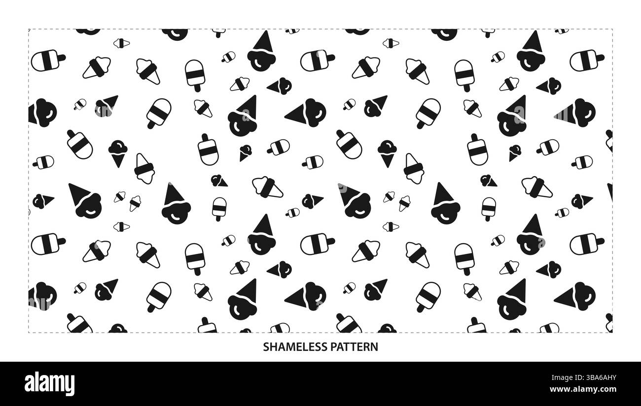 Simple Black Silhouette Cute Ice Cream Seamless Pattern for Sweet Treat ...