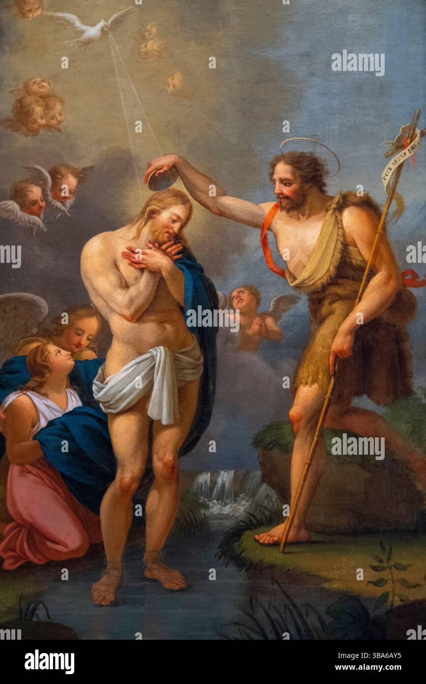Riotord, France - 05-04-2025: Baptême de Jésus, Painting (19th century) of Baptism of Jesus by ...
