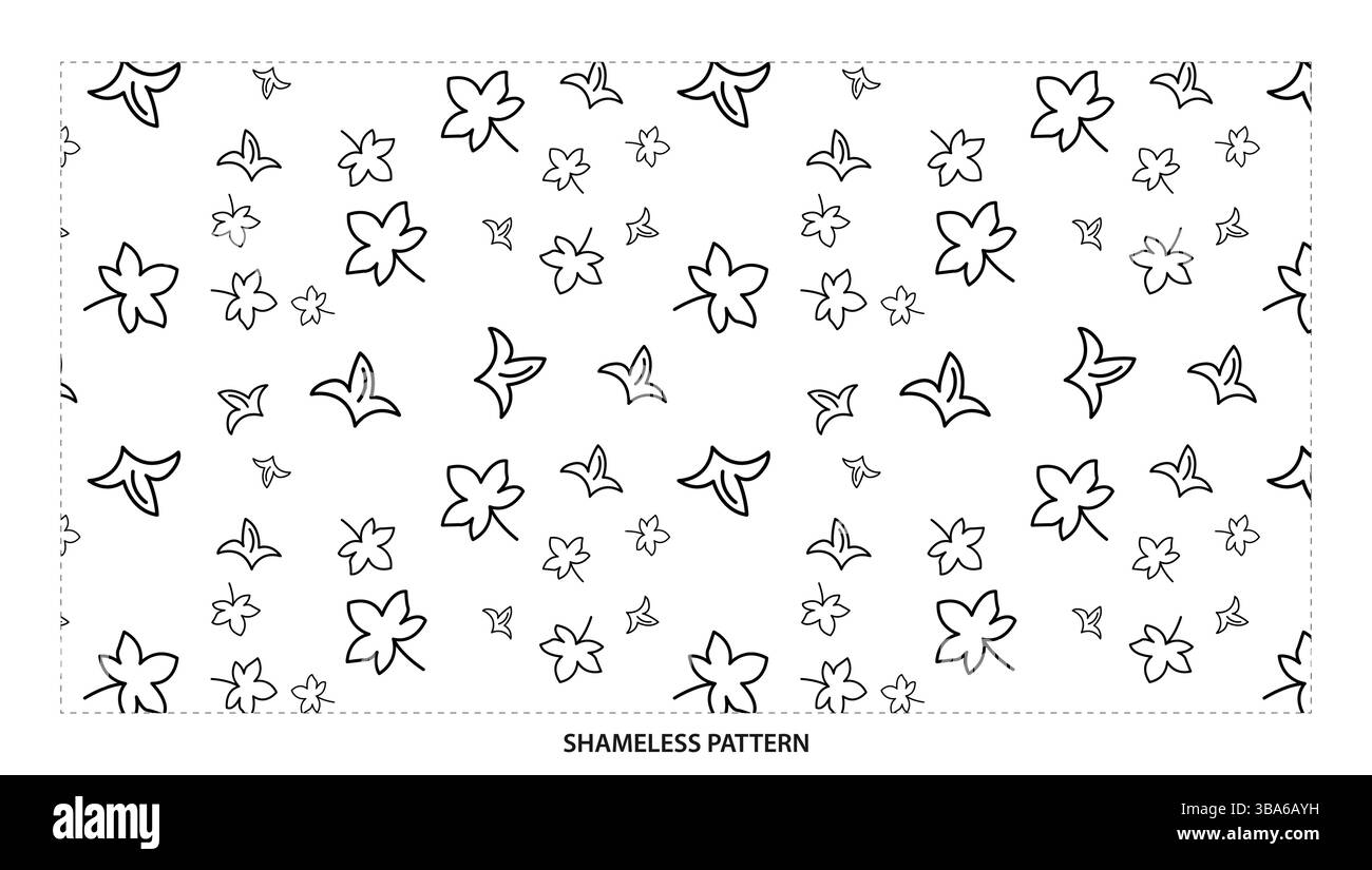 Simple Black Outline Assorted Leaf Shapes Seamless Pattern for ...