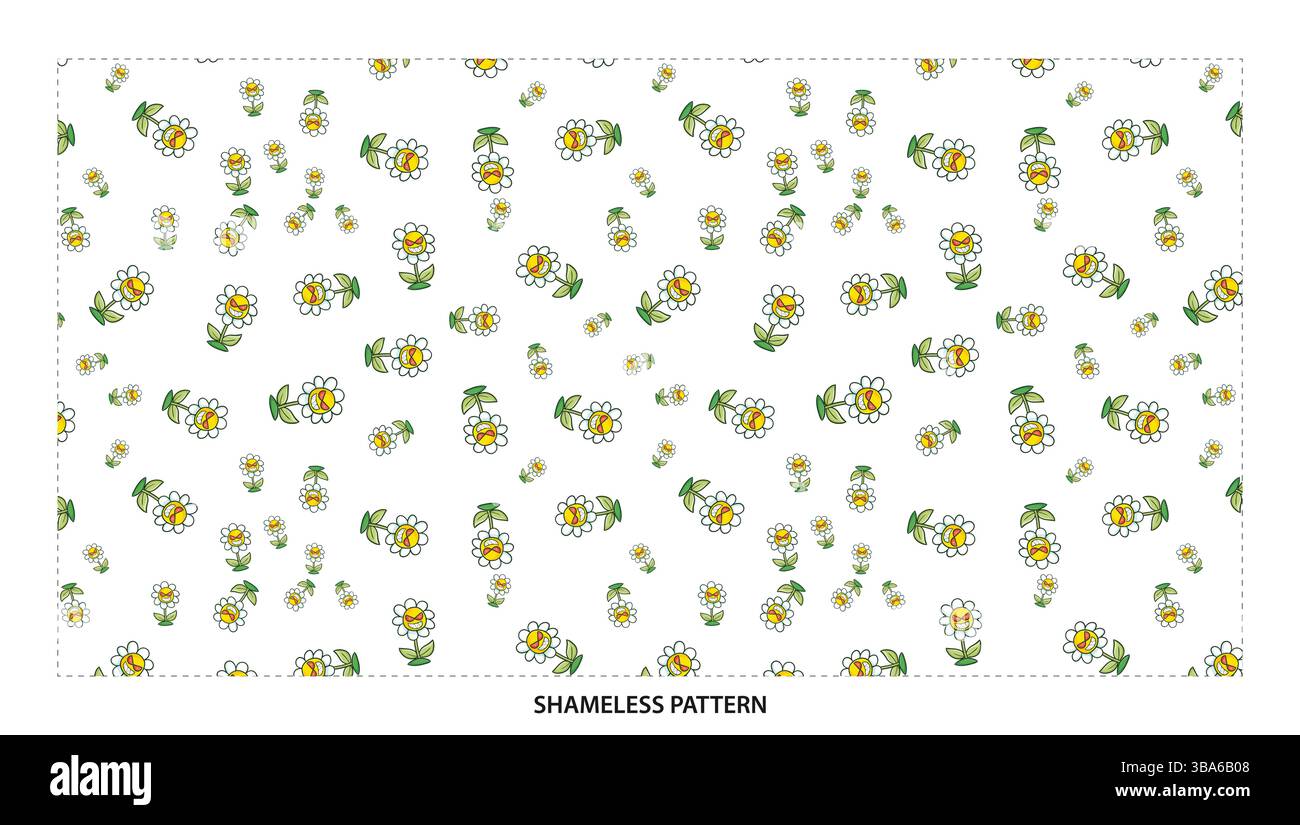 Cute Cartoon Daisy Flower with Happy Face Seamless Pattern for Cheerful ...