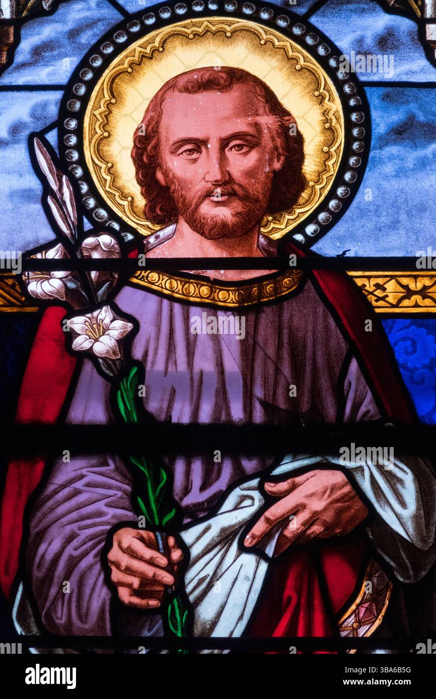 Montfaucon, France - 05-04-2025: Stained glass (19th century) of Saint ...