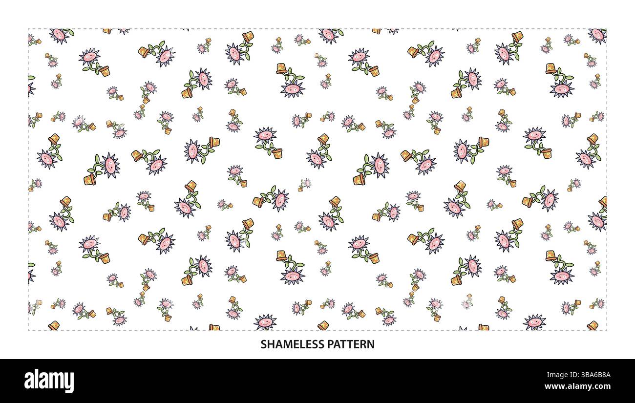 Cute Pink Flower in Pot Seamless Pattern for Cheerful Floral Designs ...