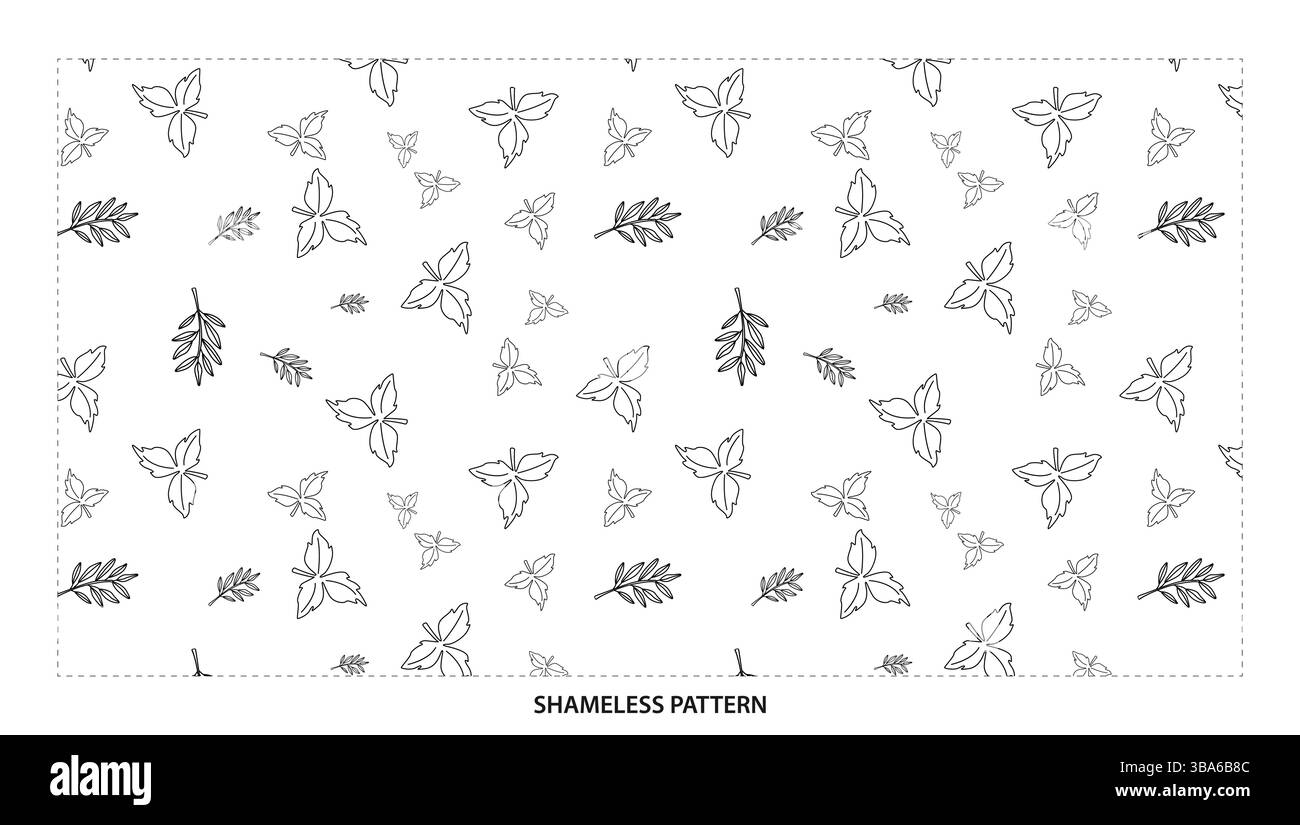 Simple Black Outline Butterfly and Leaf Seamless Pattern for Delicate ...