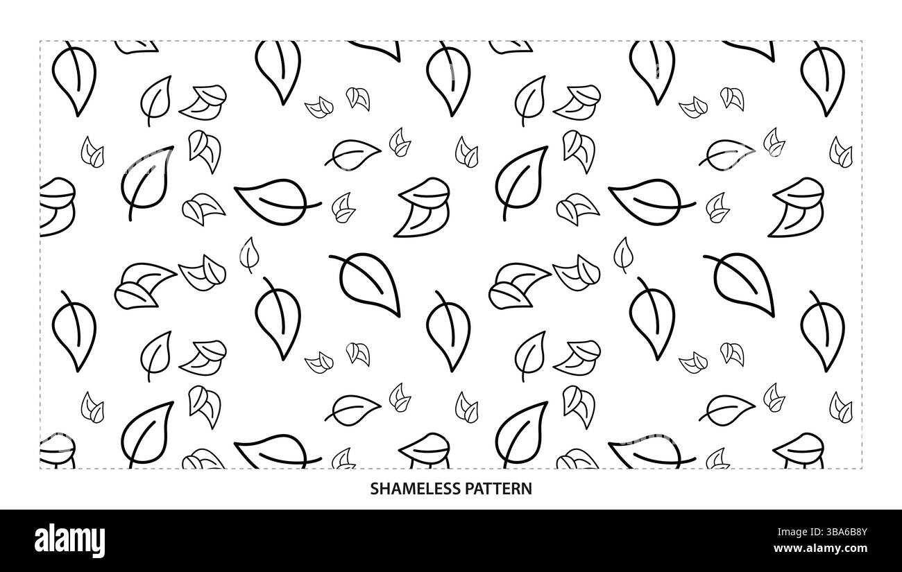 Simple Black Outline Assorted Leaf Shapes Seamless Pattern for ...