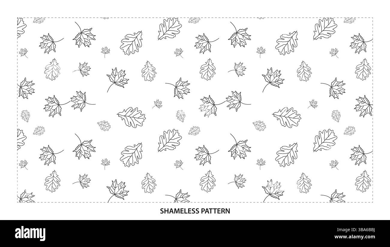 Simple Black Outline Maple and Oak Leaf Seamless Pattern for Autumn ...