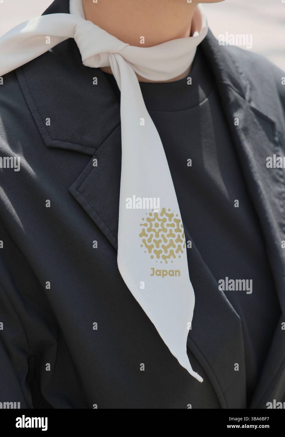 A photo shows a scarf, one of the uniforms of the Japan Pavilion at the ...