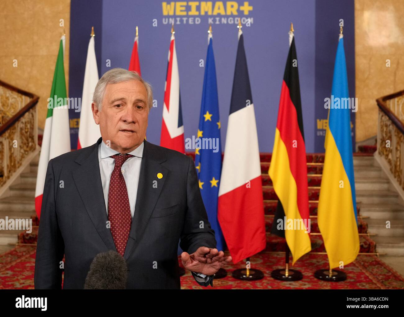 Italy's Foreign Minister Antonio Tajani speaks to the media at ...