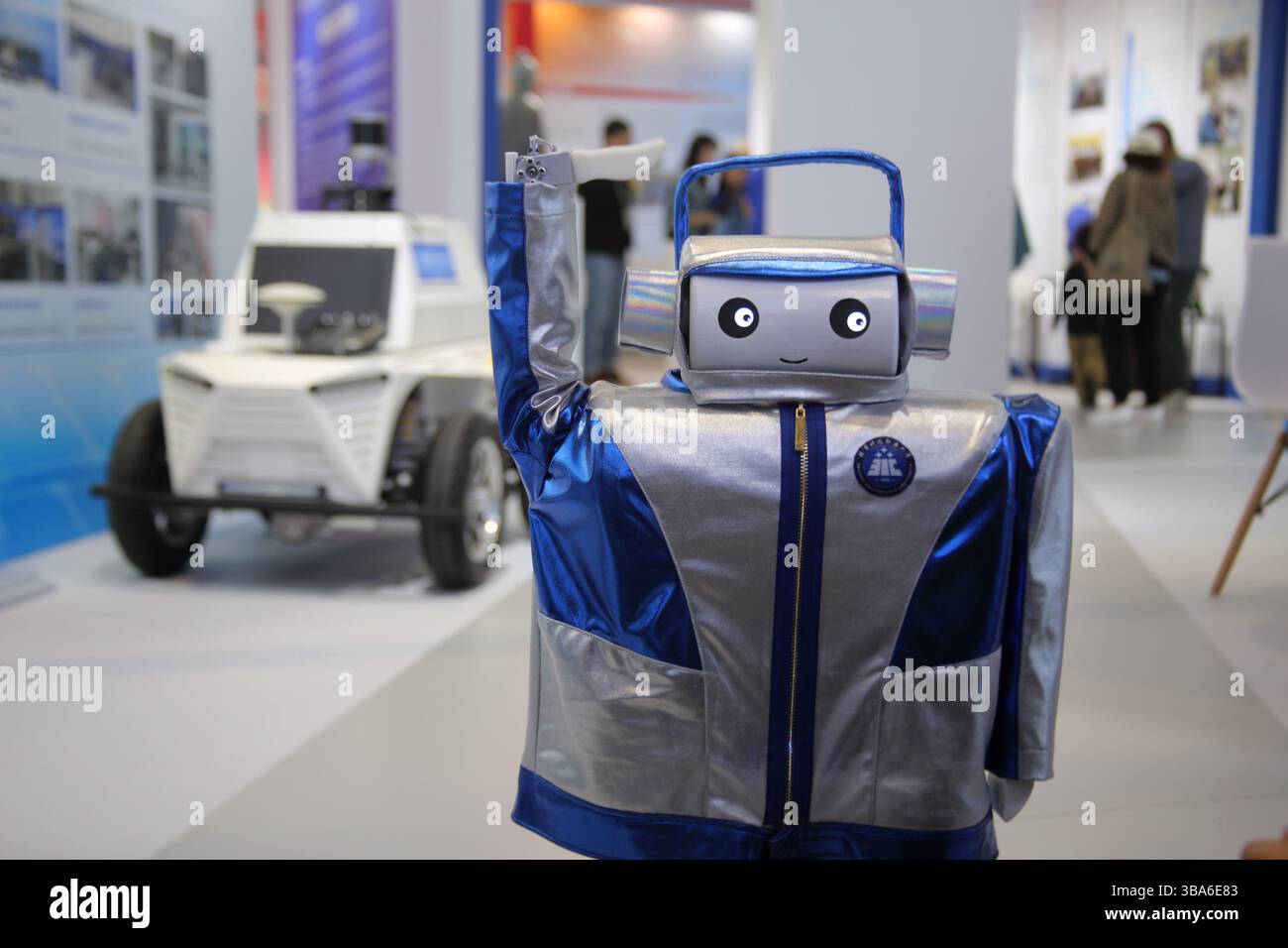A humanoid robot is presenting for tourists at the China Beijing ...