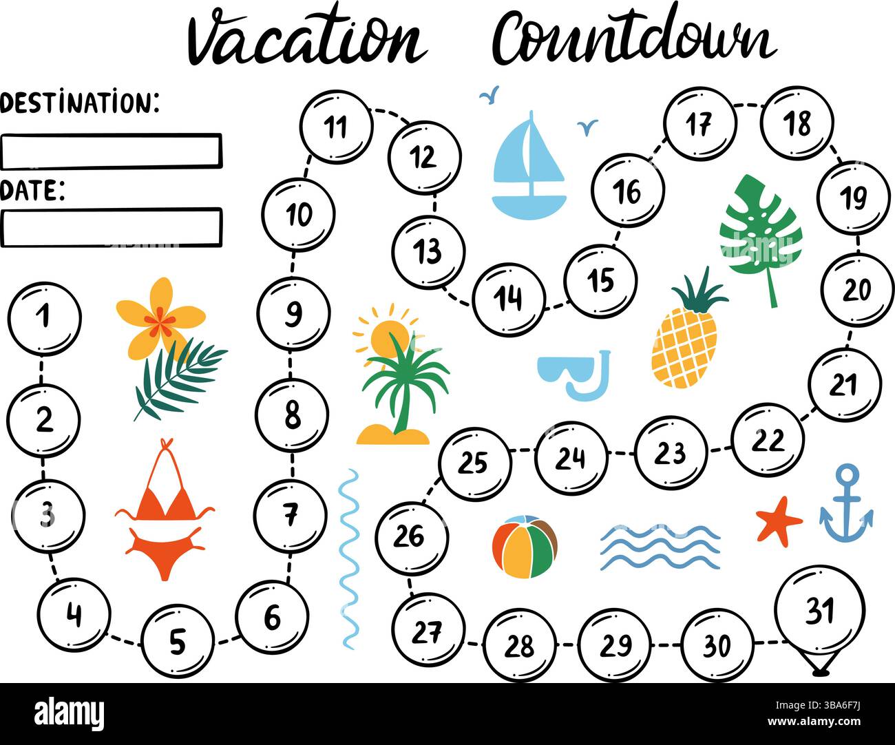 Vacation countdown tracker. Monthly planner page for travel waiting ...