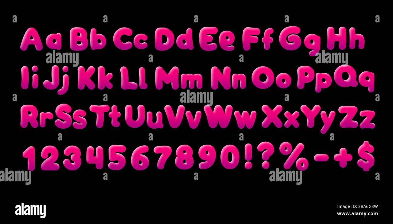 Bubble gum font, brush candy. English alphabet and numbers sign. Vector ...