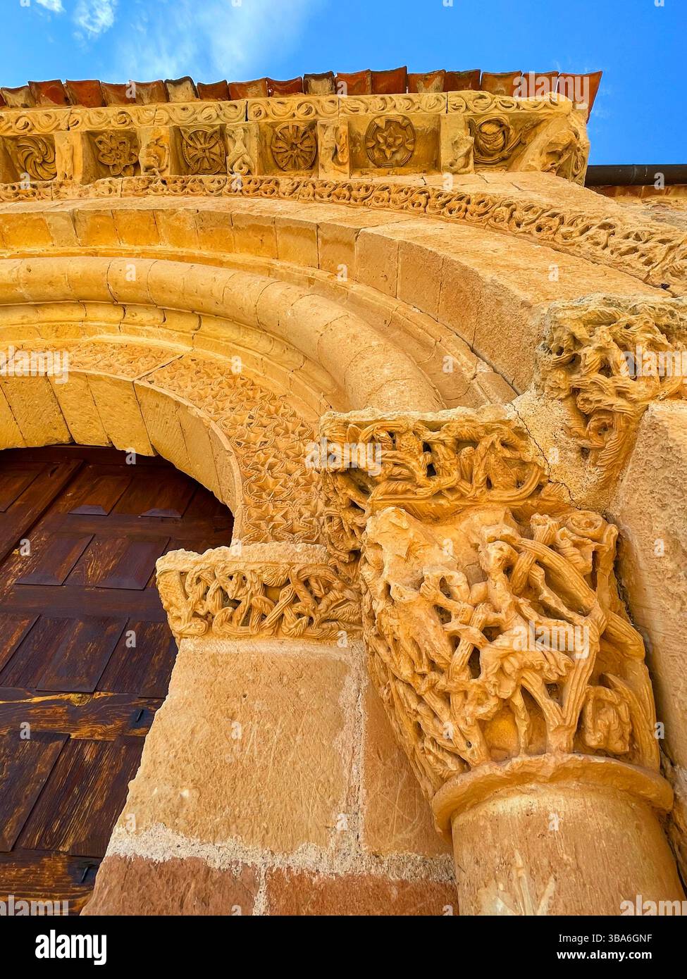 Facade of La Octava church. Peñasrrubias de Piron, Segovia province ...