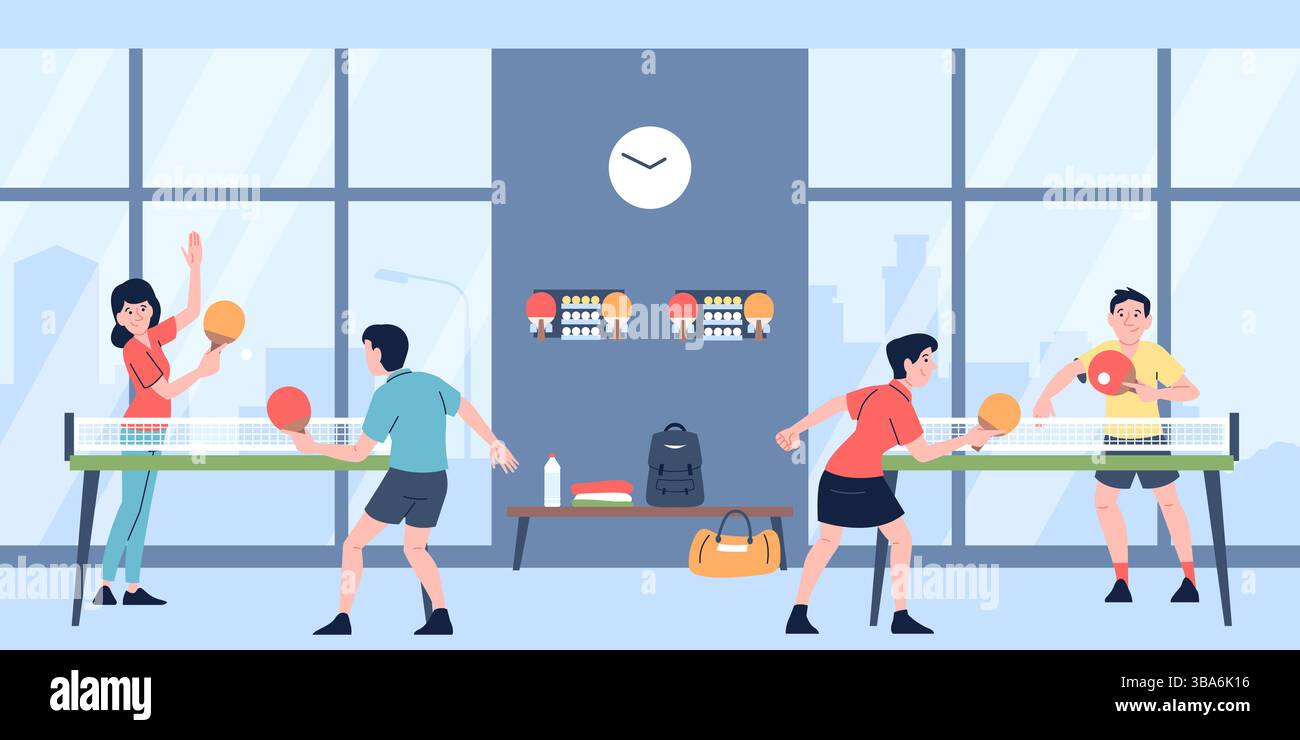 Ping pong game in gym. Workout or sport competition, people playing ...