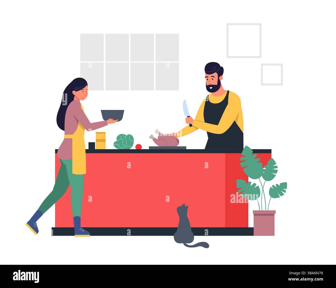 Woman cooking in kitchen cutting Stock Vector Images - Alamy