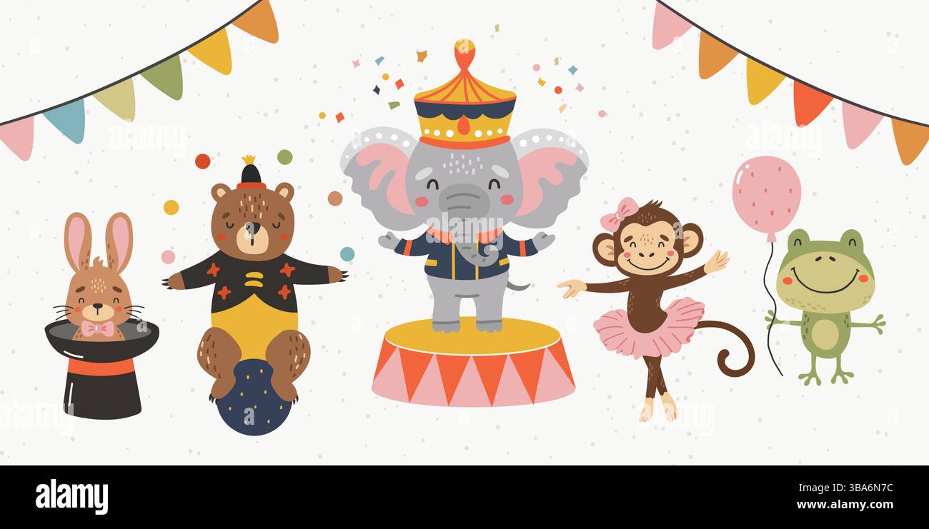 Circus animals clipart, Circus set collection vector, Cute animals ...