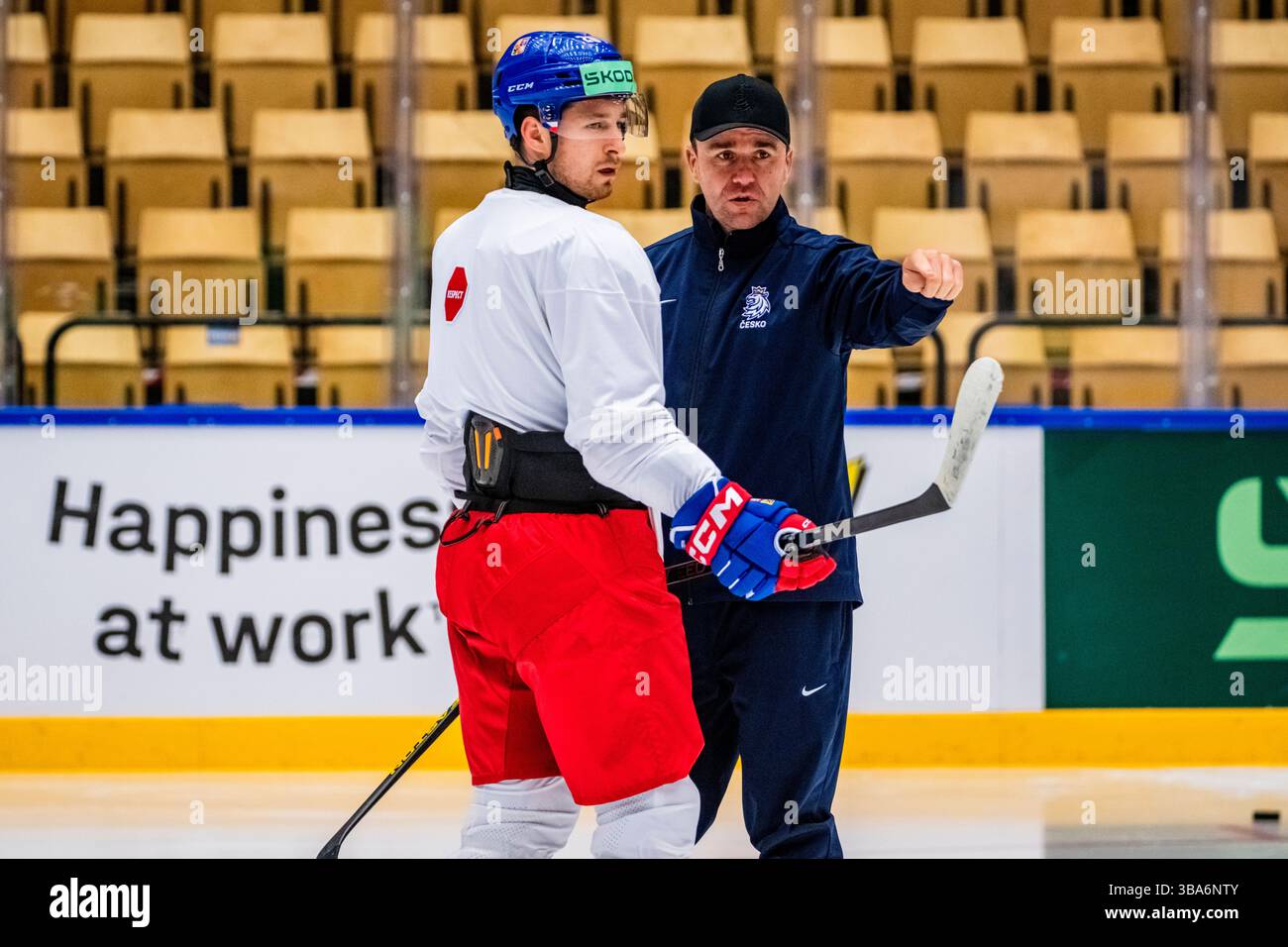 Herning, Denmark. 12th May, 2025. L-R Defenseman Daniel Gazda and ...