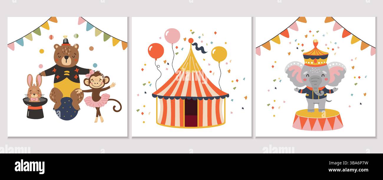 Circus animals clipart, Circus set collection vector, Cute animals, 3 ...