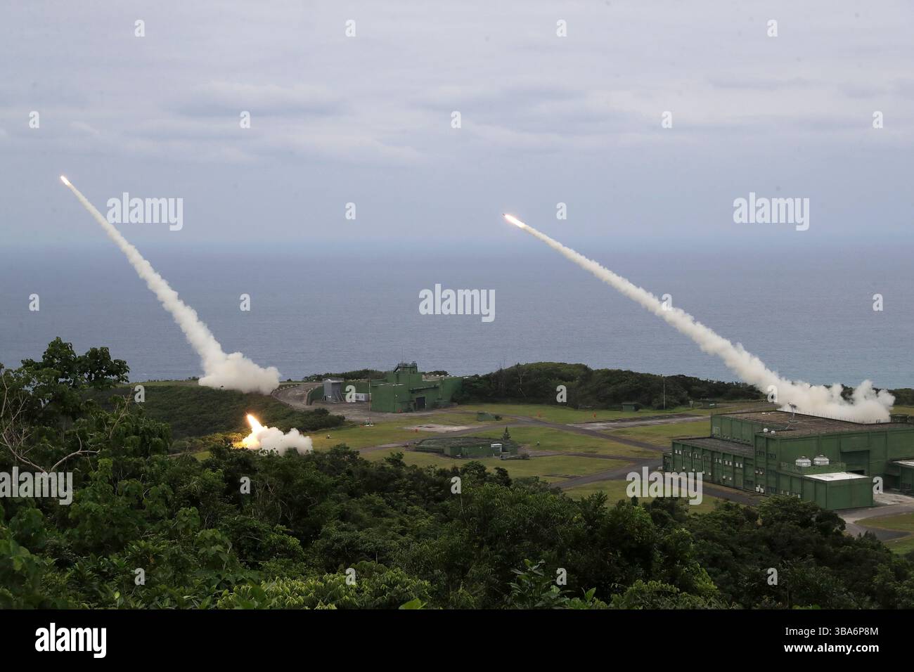 Rocket practice rounds are launched from M142 High Mobility Artillery ...