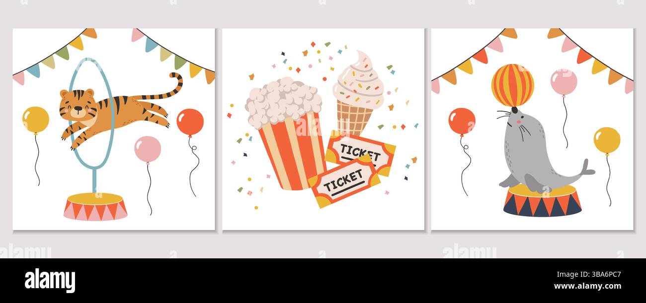 Circus animals clipart, Circus set collection vector, Cute animals ...