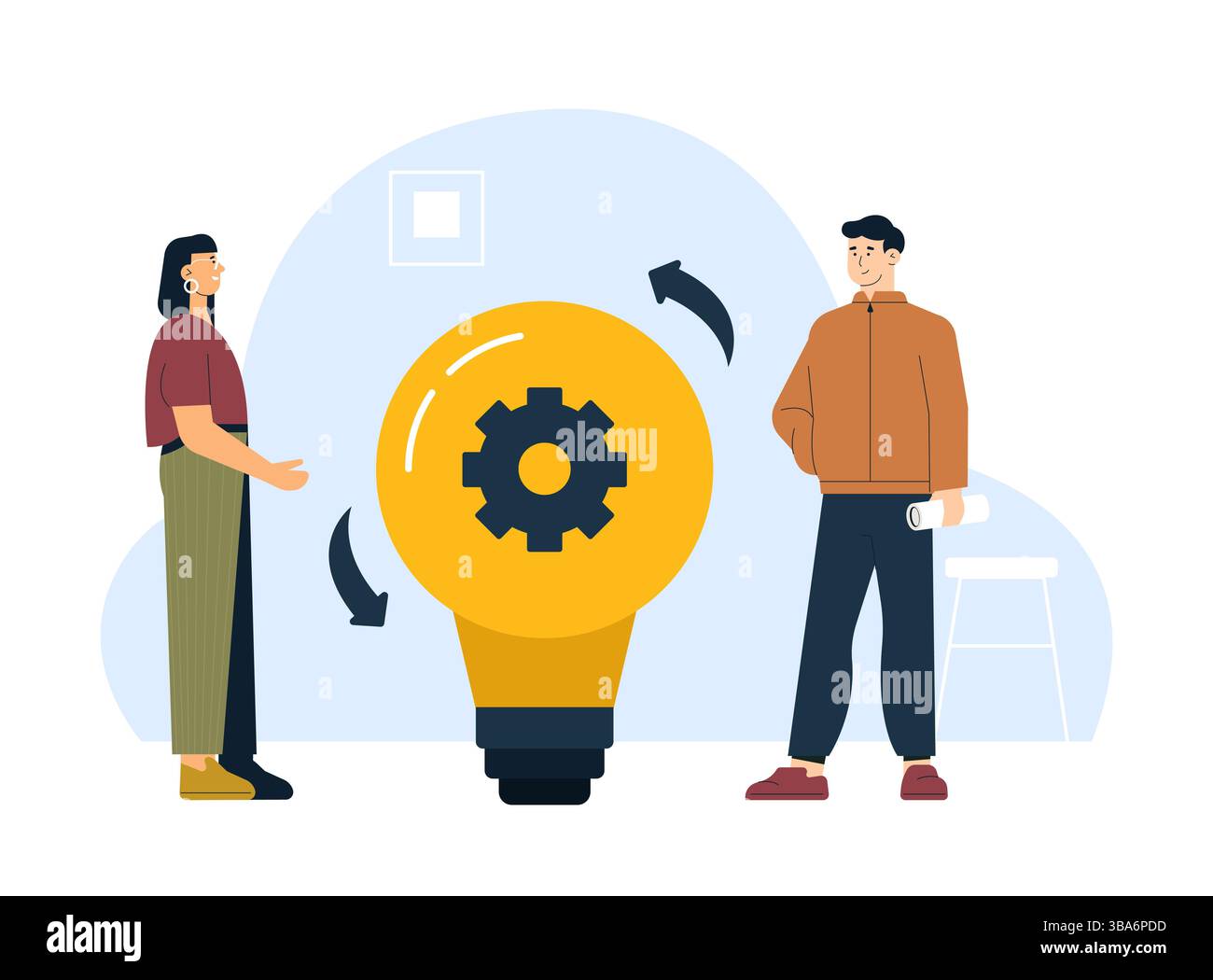 Two business people discussing innovative idea and developing solution ...