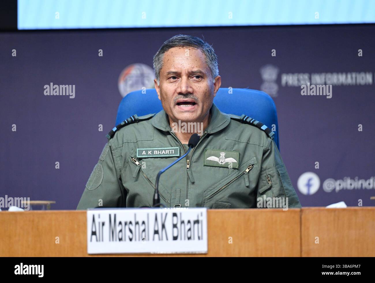 NEW DELHI, INDIA - MAY 11: Air Marshal AK Bharti during a press conference on 'Operation Sindoor ...