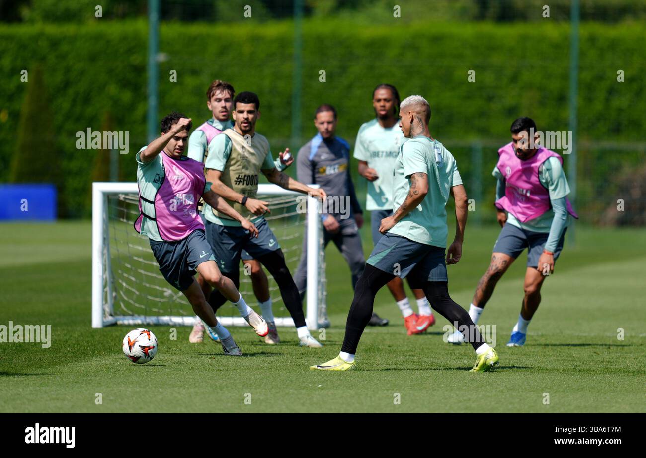 General view of a training session at Tottenham Hotspur Training Centre ...