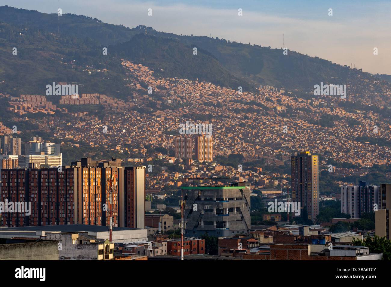 Sunrise light on the low-income neighborhoods and slums of Villa ...