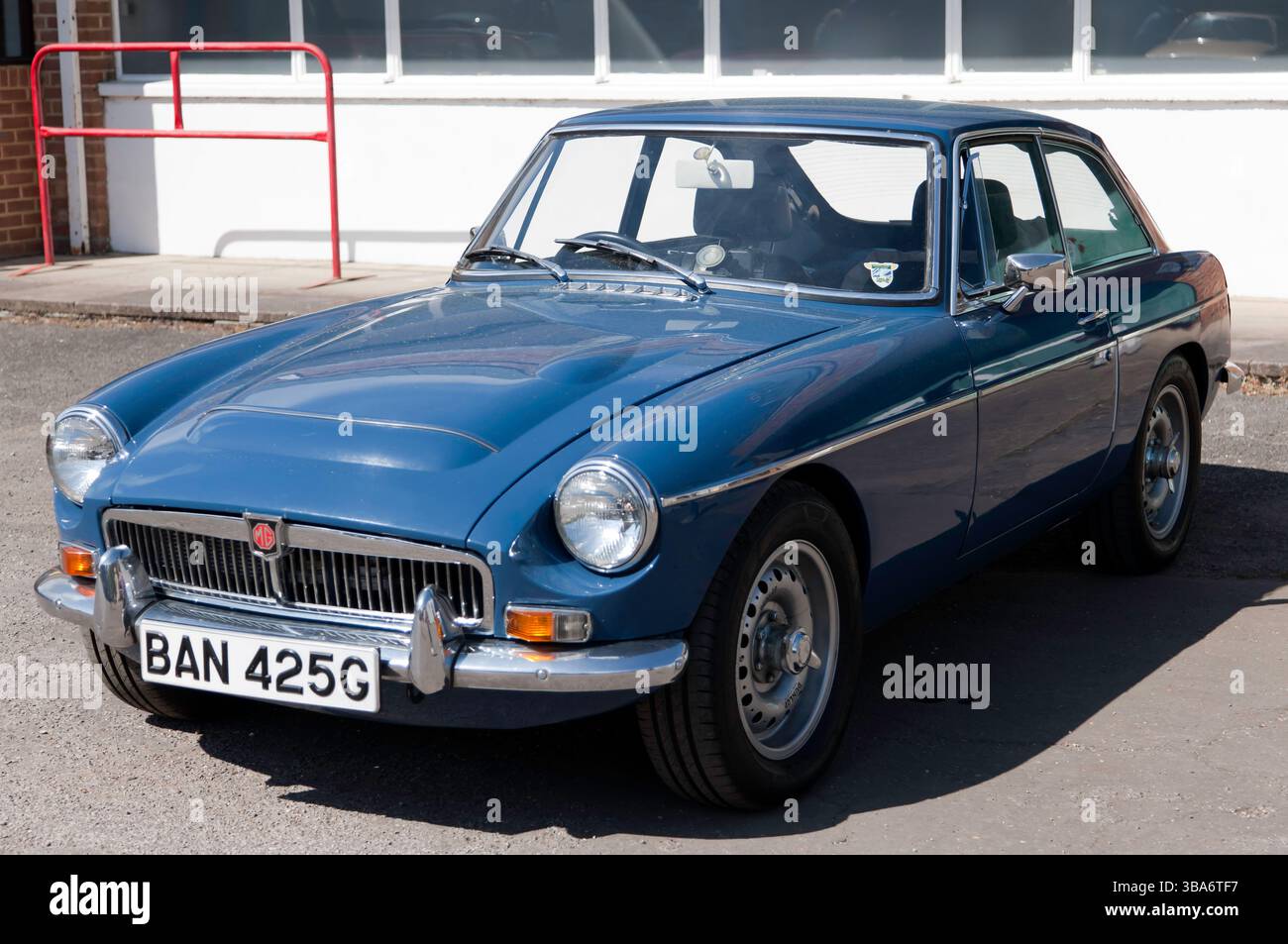 Three-quarters front view of a Blue, 1968, MGC, on display at the ...