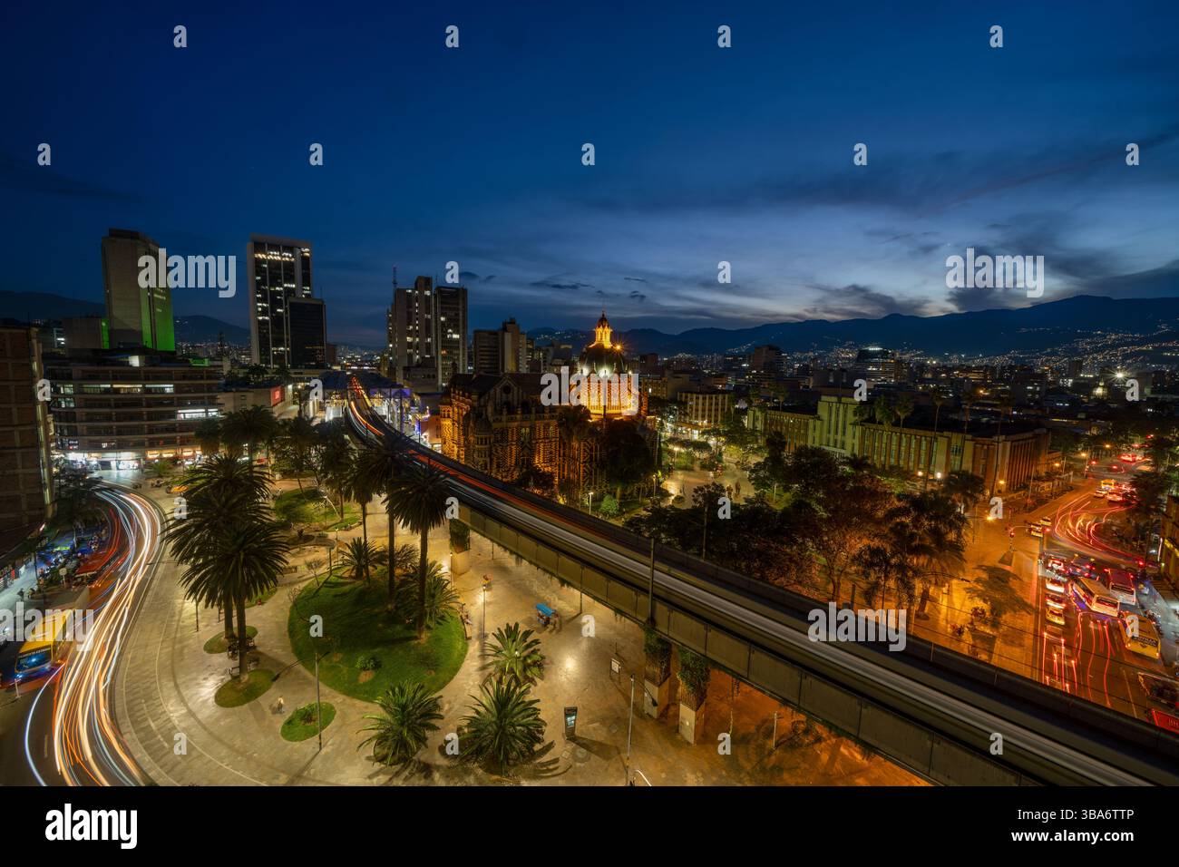 Evening twilight in Medellin, Colombia, with the Palace of Culture at ...