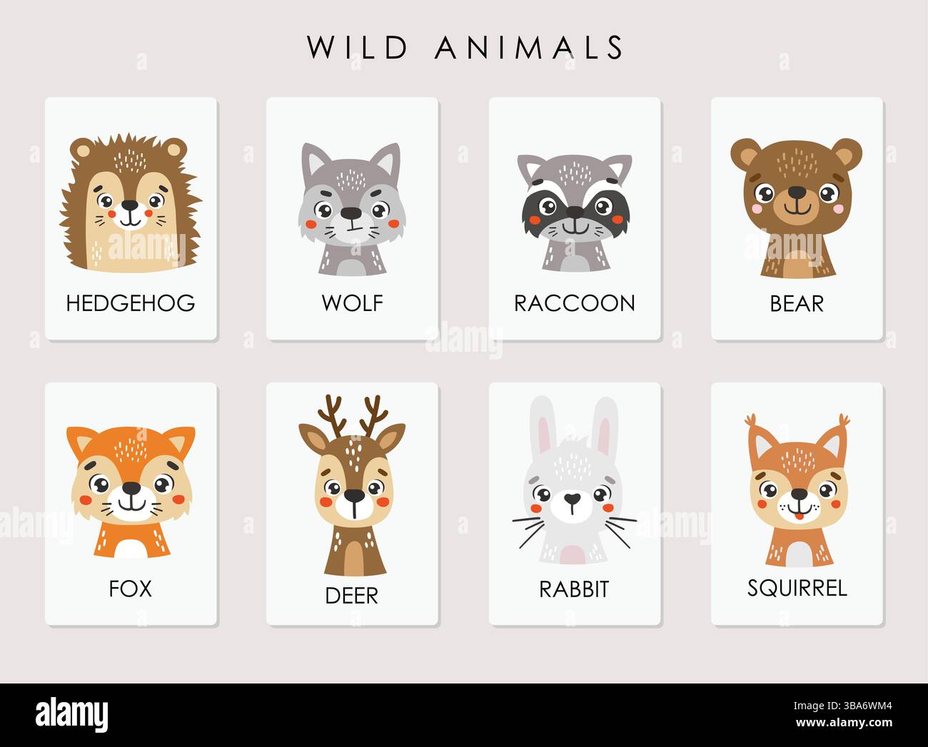 Wild animals posters, cute forest animals, kids vector cartoon, cards ...