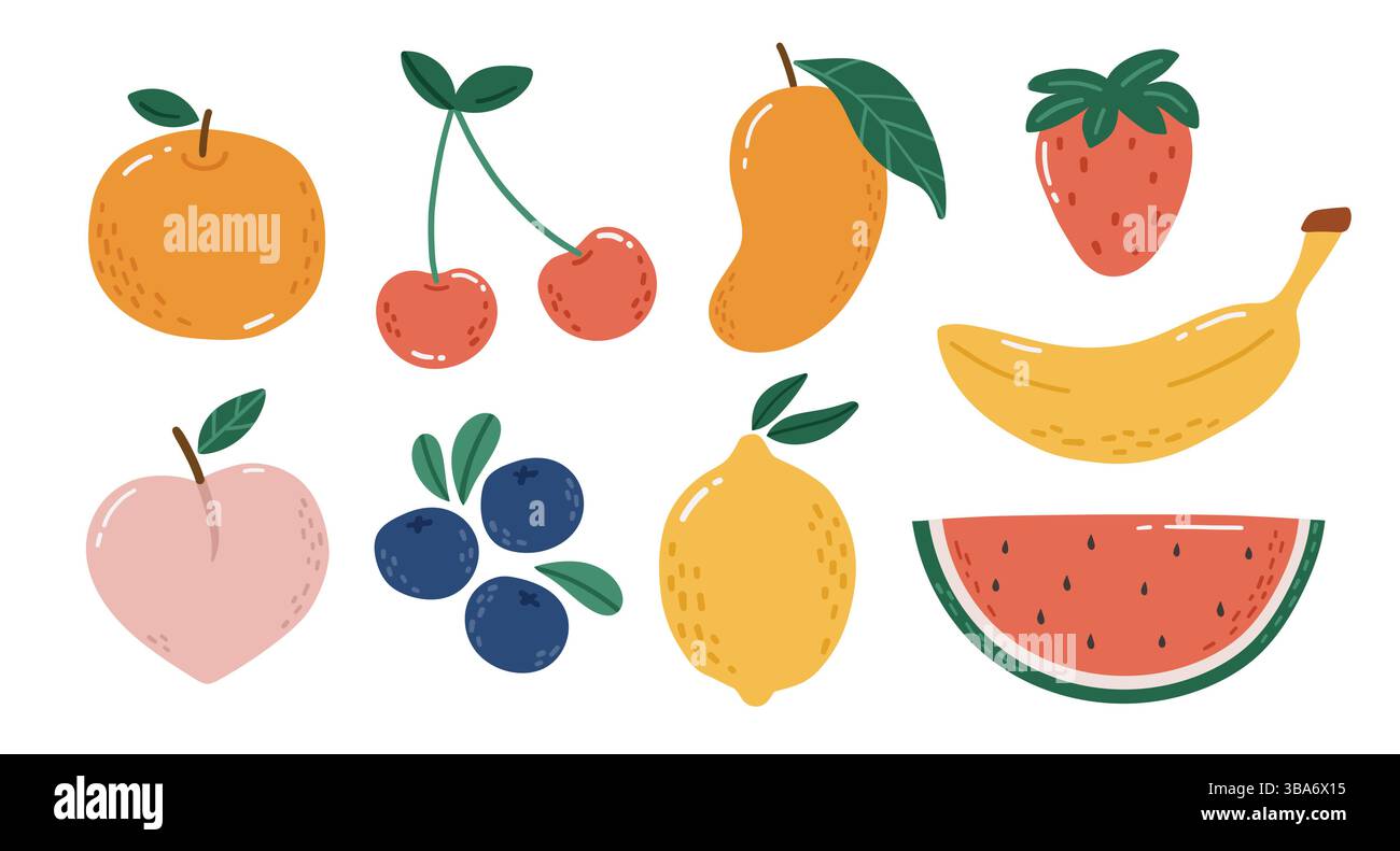 Doodle fruits set Illustration, hand draw fruits, Clipart set, fruits ...