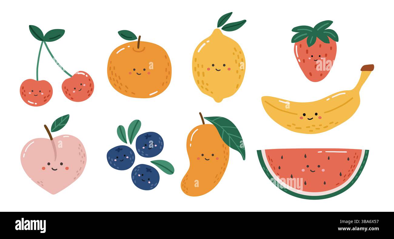 Doodle fruits set Illustration, kawaii fruits, Clipart set, fruits ...