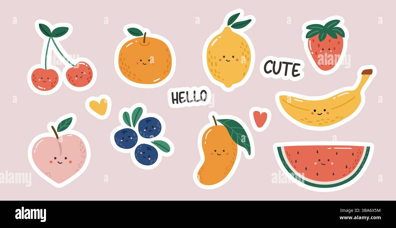 Doodle fruits set Illustration, kawaii fruits, Clipart set, fruits ...