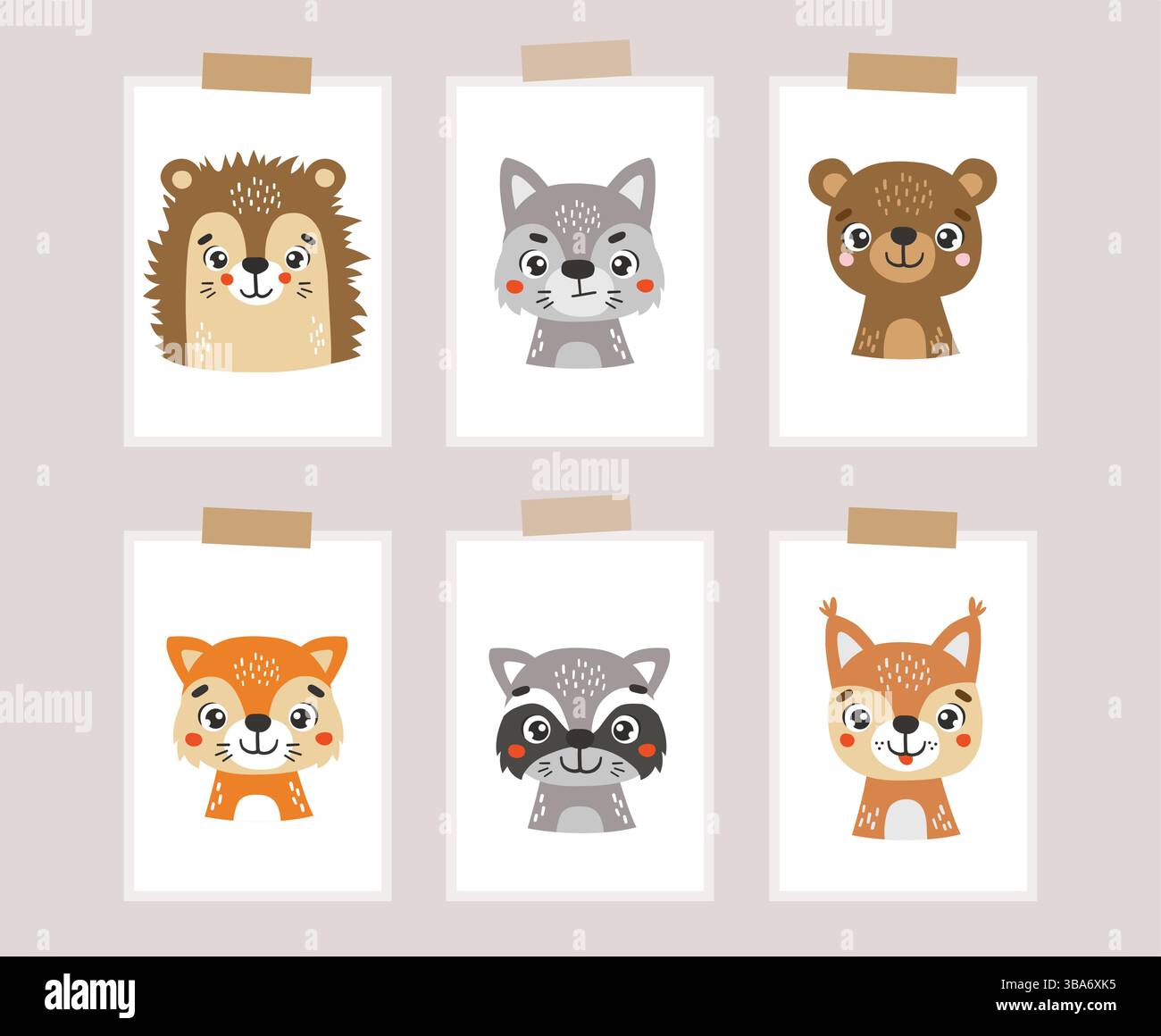 Wild animals posters, cute forest animals, kids vector cartoon, bear ...