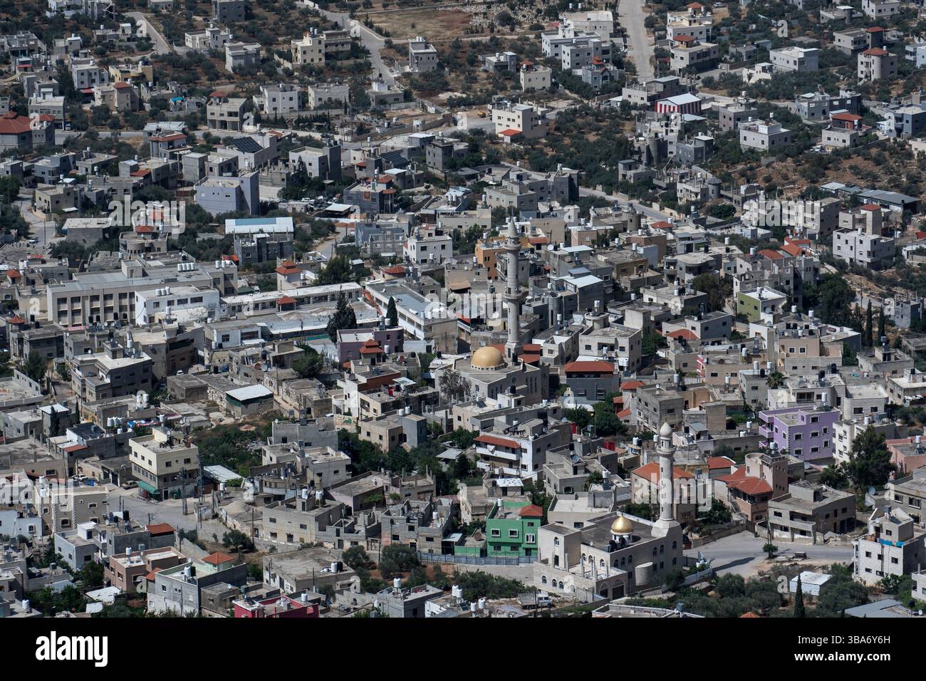 Aerial view of the Palestinian town of Beit Furik located southeast of ...