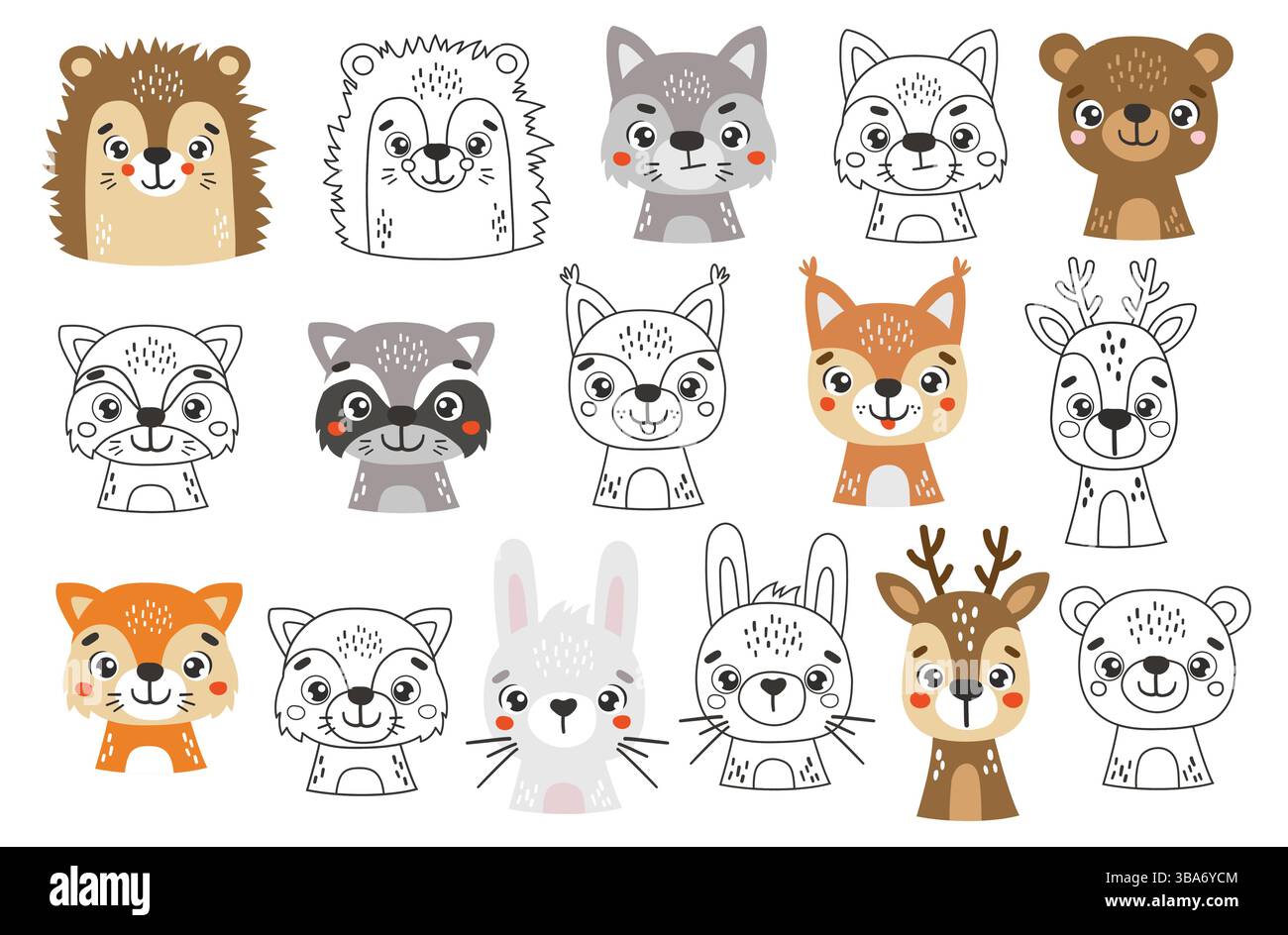 Wild animals set isolated, cute forest animals, kids vector cartoon, forest Stock Vector Image ...