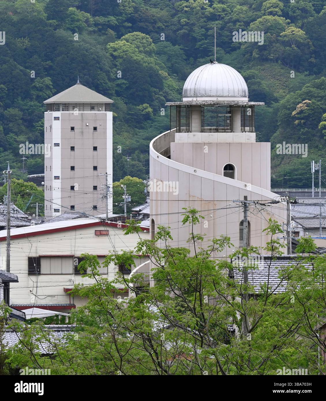 A photo shows the Nishiki Tower (R) and the Nishiki No. 2 Tower, which ...