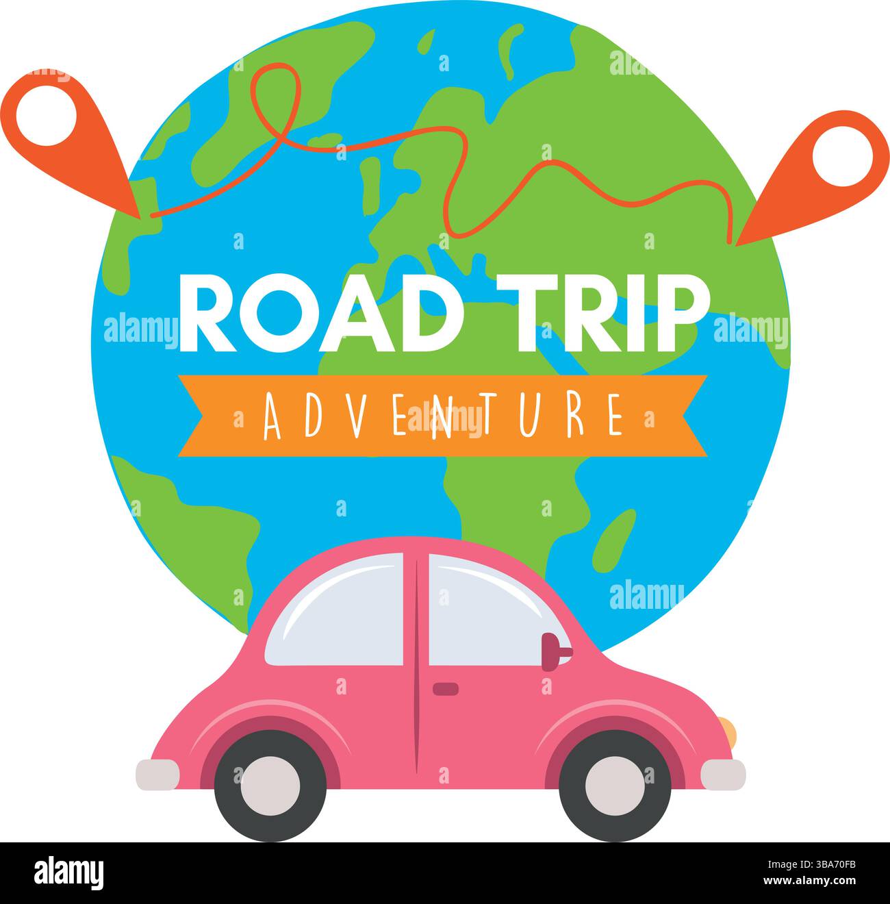 road trip adventure car drive around the world vector illustration ...