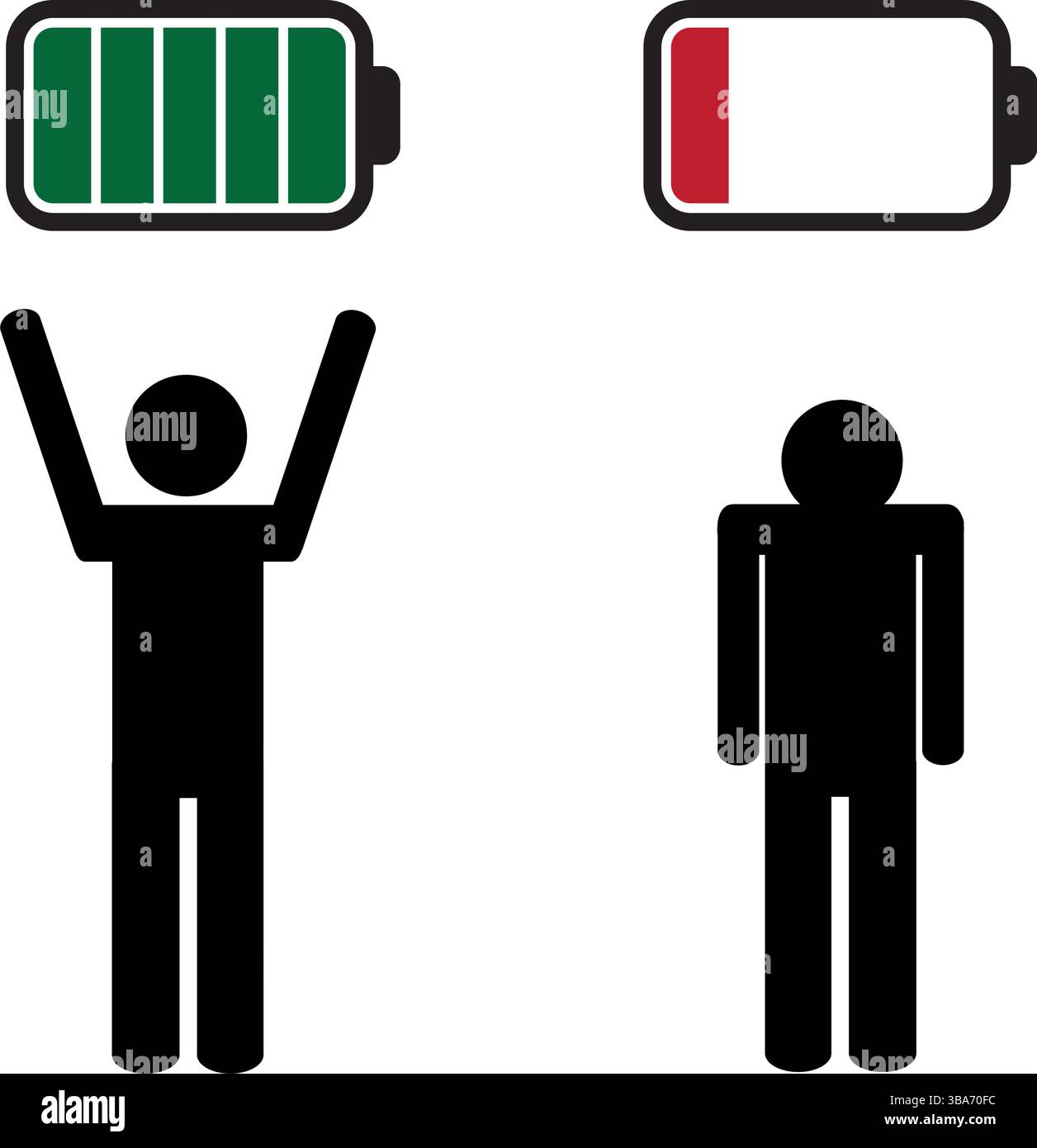 person with fully charged and empty battery pictogram isolated vector ...