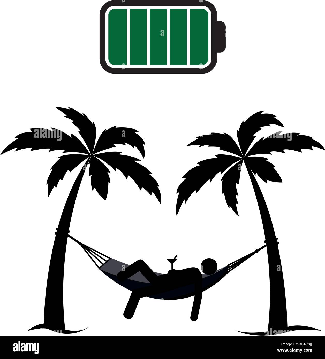 relaxed person on vacation with fully charged battery pictogram ...