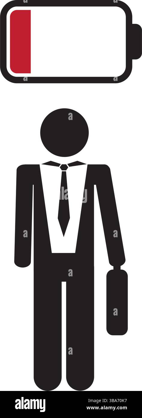 business man with empty battery pictogram isolated vector illustration ...