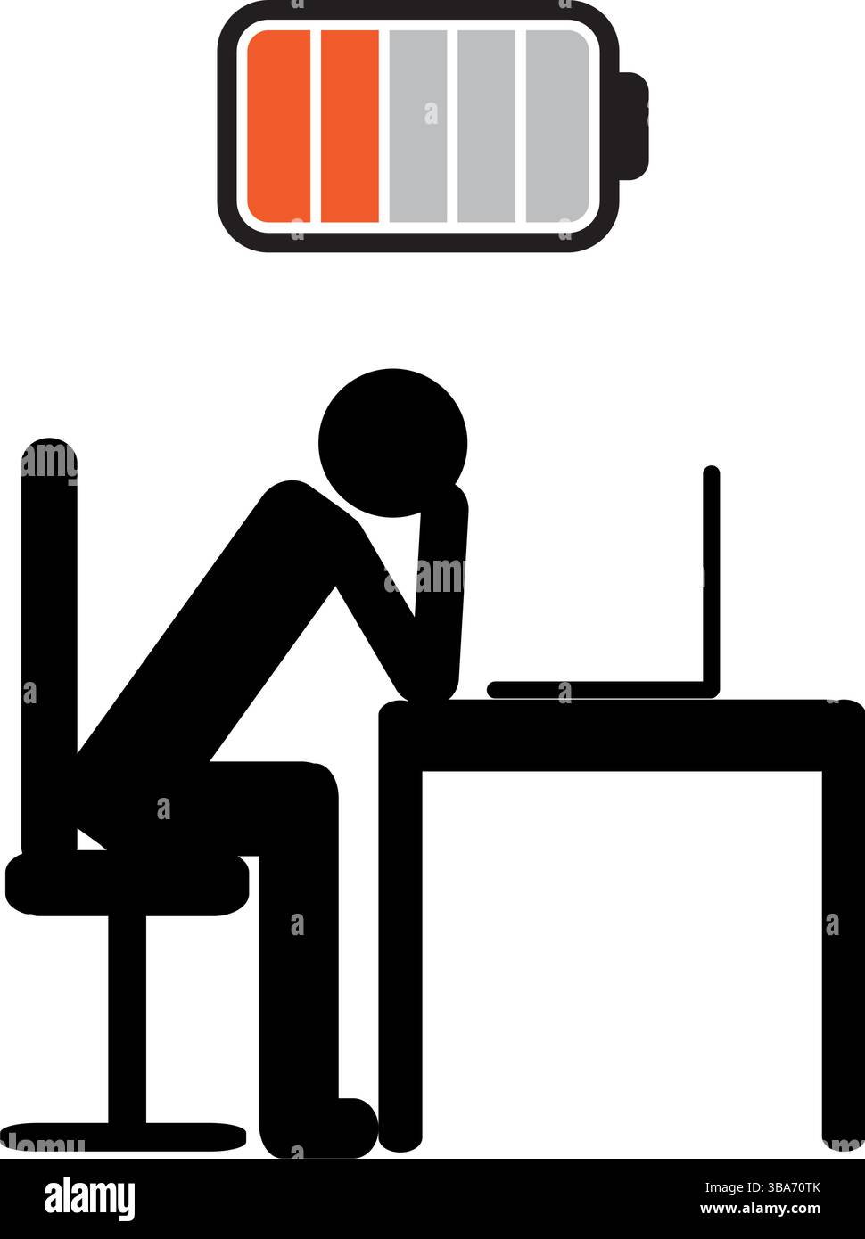 working person with empty battery pictogram isolated vector ...