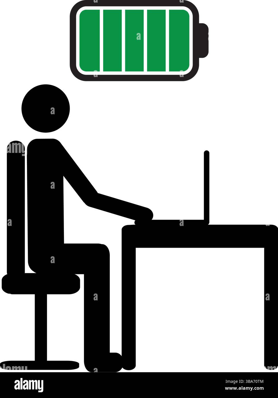 working person with fully charged pictogram isolated vector ...