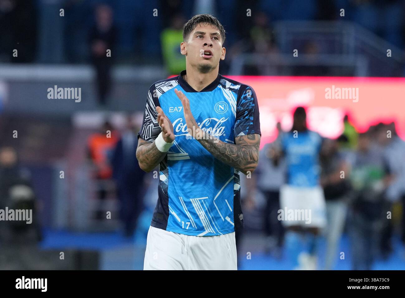 Naples, Italy. 11 May, 2025. Mathias Olivera of SSC Napoli warms up ...