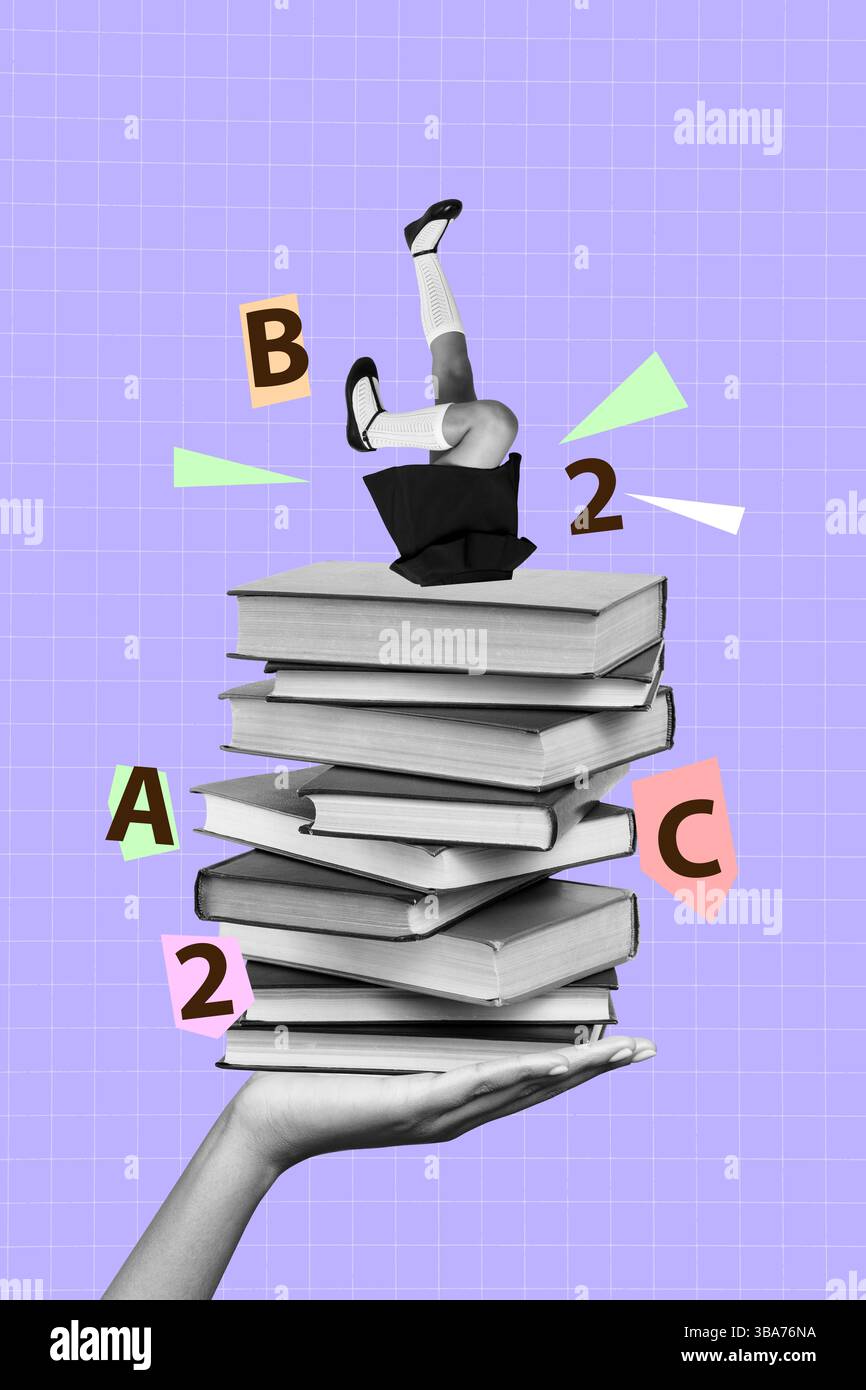 Photo collage trend sketch template artwork of hand hold huge stack ...