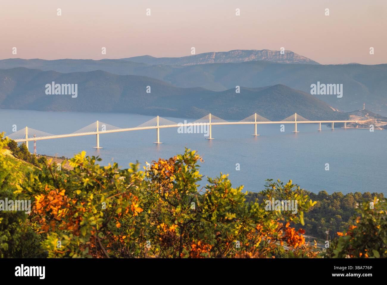 The Peljesac Bridge to Peljesac peninsula in Croatia, Europe. Panoramic ...