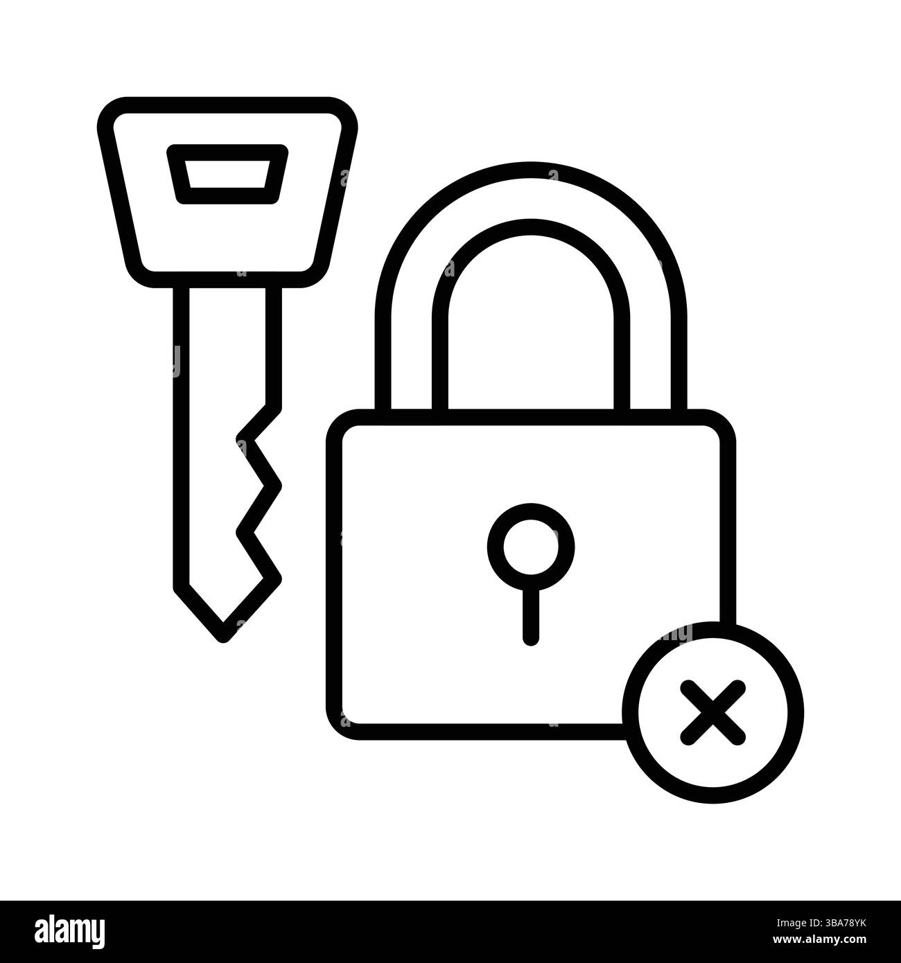 Padlock with key and cross sign, concept icon of broken security Stock ...